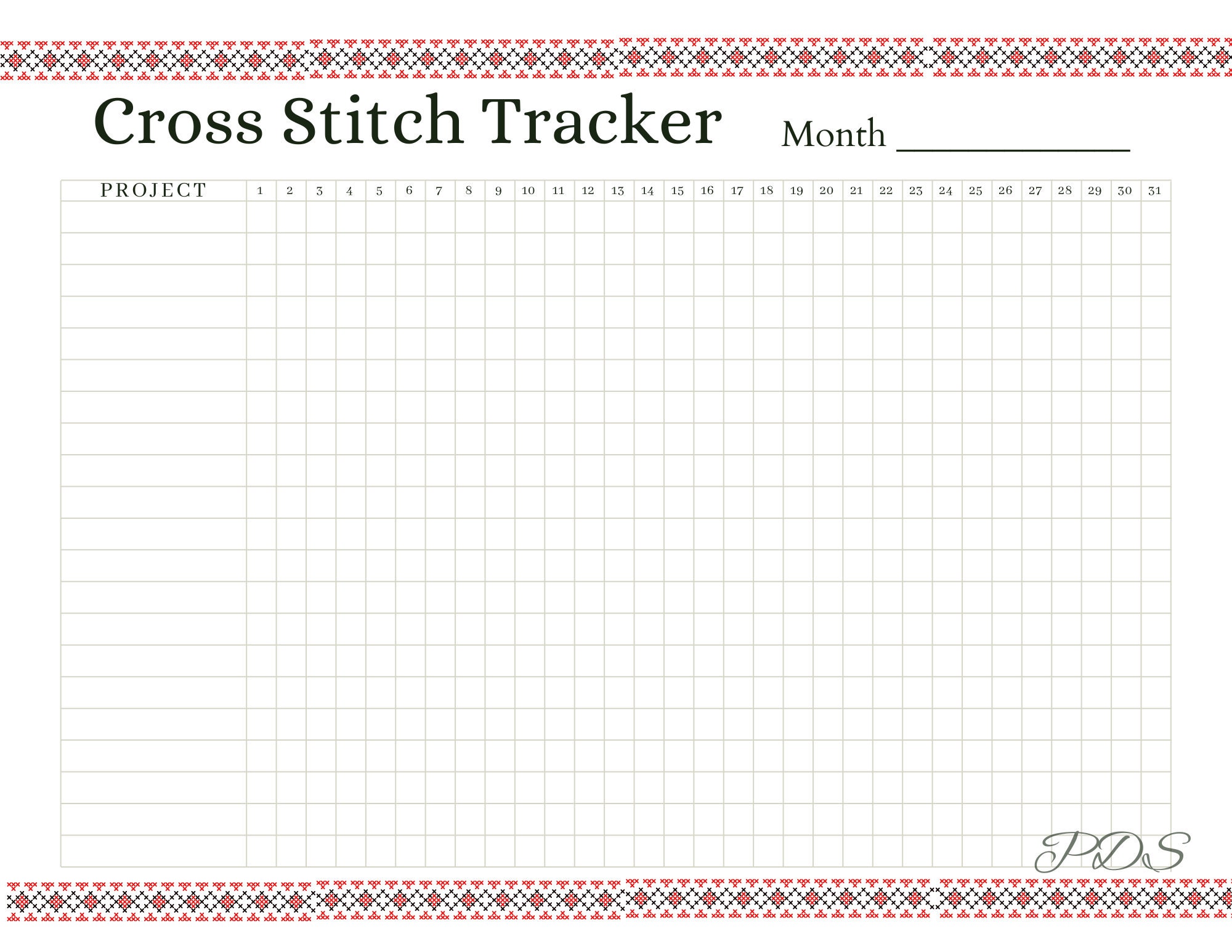Printable Cross Stitch Pattern Habit Tracker Cross Stitch Project ...