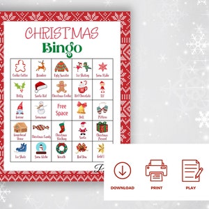Christmas Bingo Game Printable Holiday Game Printable Christmas Game ...