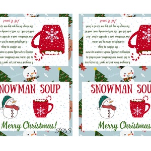 Snowman Soup Printable Tag for Holiday School Gift Tag Downloadable ...