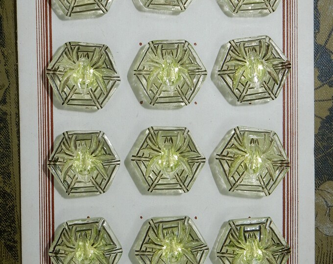 Vintage Uranium Glass Old Stock Green Buttons on Card Spider 12pcs RARE ...