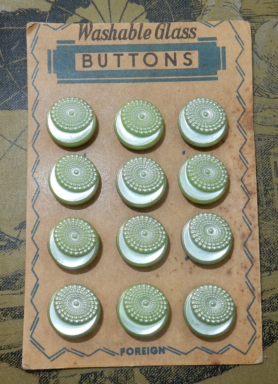 Vintage Glass Old Stock Green Glass Buttons on Card 12pcs - Etsy