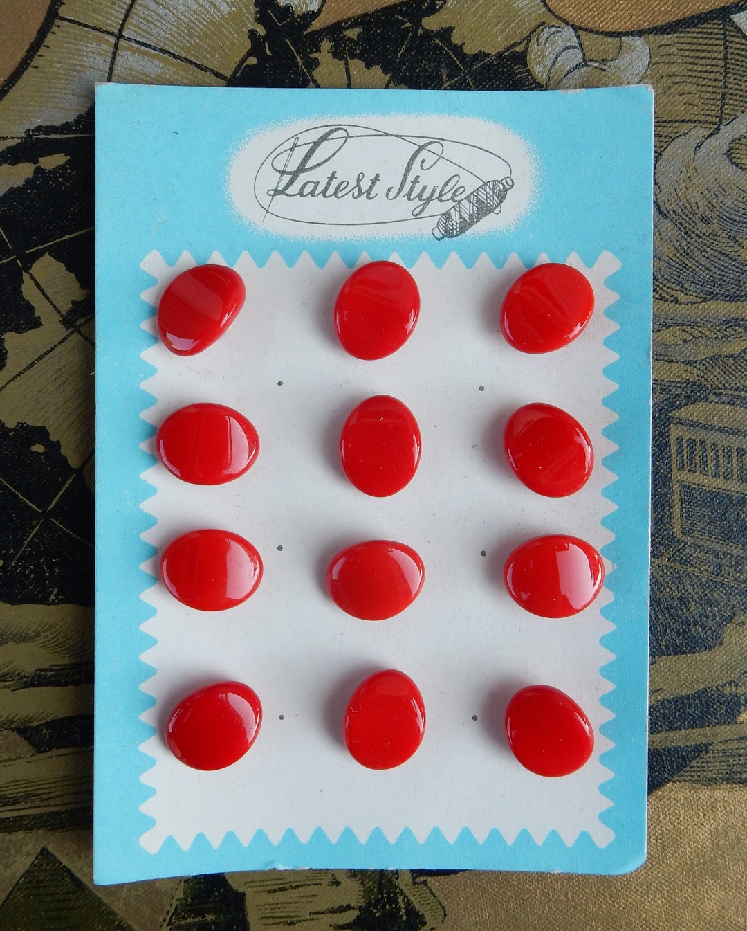 Vintage Glass Old Stock Red Buttons on Card 12pcs - Etsy