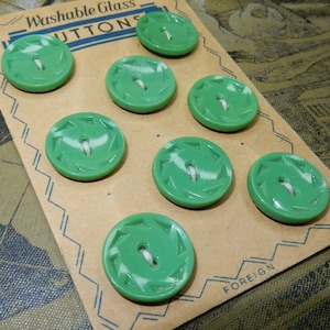 Vintage Glass Old Stock Green Glass Buttons on Card 8pcs - Etsy