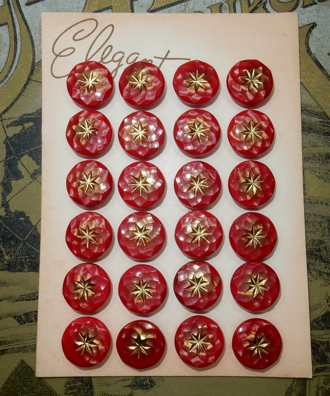 Vintage Glass Old Stock Red Buttons on Card 24 Pcs Elegant - Etsy