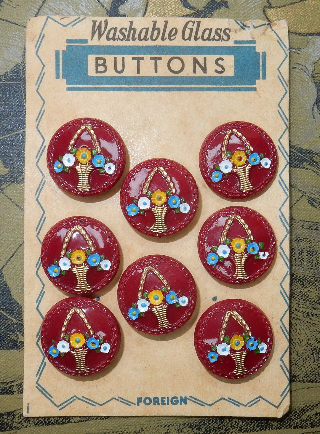 Vintage Glass Old Stock Dark Red Glass Buttons on Card 8pcs - Etsy