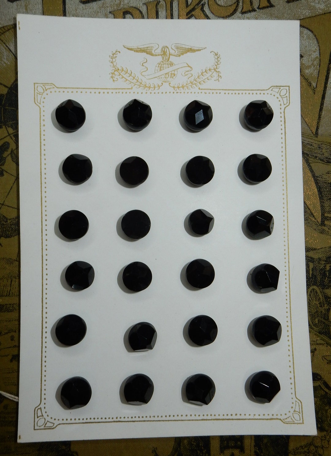 Antique Glass Old Stock Black Buttons on Card 27 Pcs Victorian Rare Jet ...