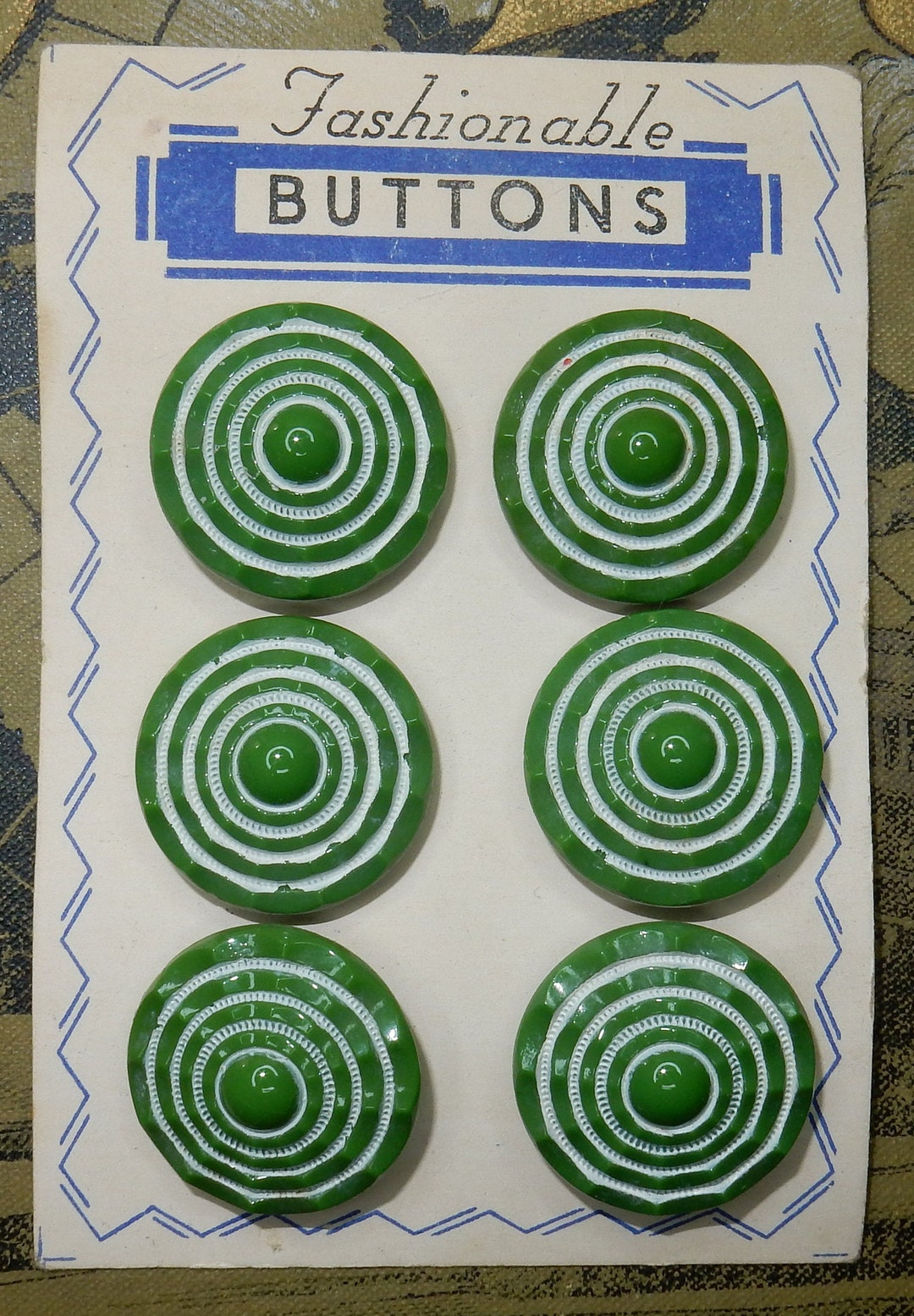 Vintage Glass Old Stock Green Glass Buttons on Card 6pcs - Etsy