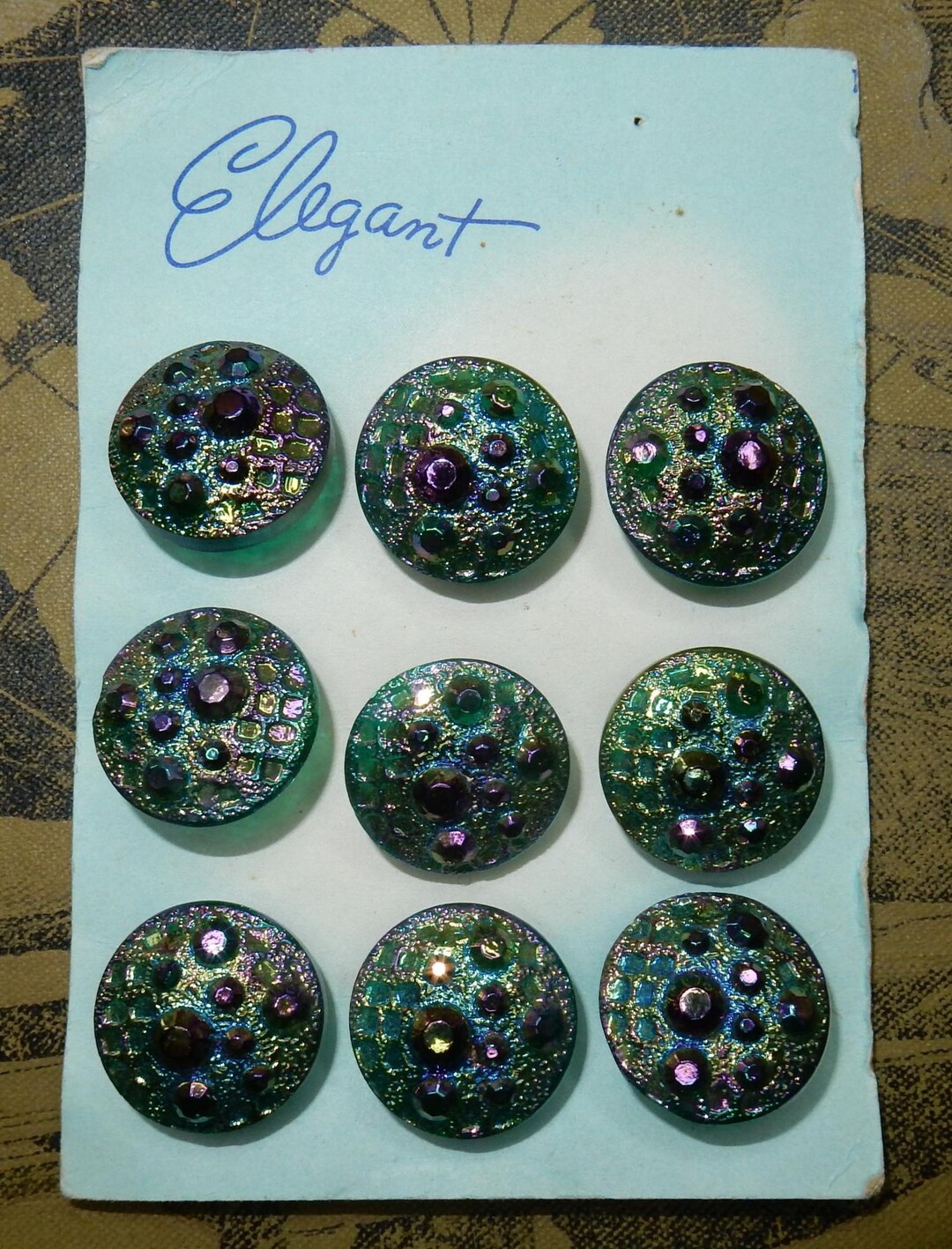 Vintage Glass Old Stock Green Glass Buttons on Card 9pcs - Etsy