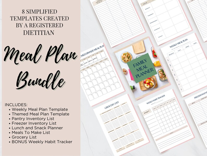 Simplified Digital Meal Planning Template Bundle Family Meal Planning ...