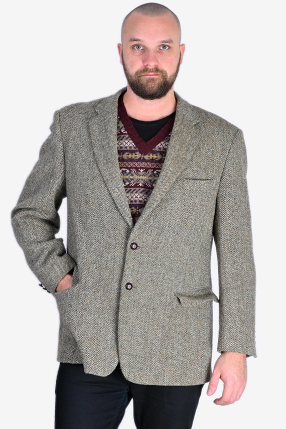 Vintage EWM Herringbone Harris Tweed Jacket | Size 44… - Gem