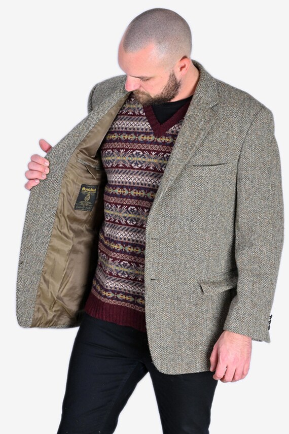 Vintage EWM Herringbone Harris Tweed Jacket | Size 44… - Gem