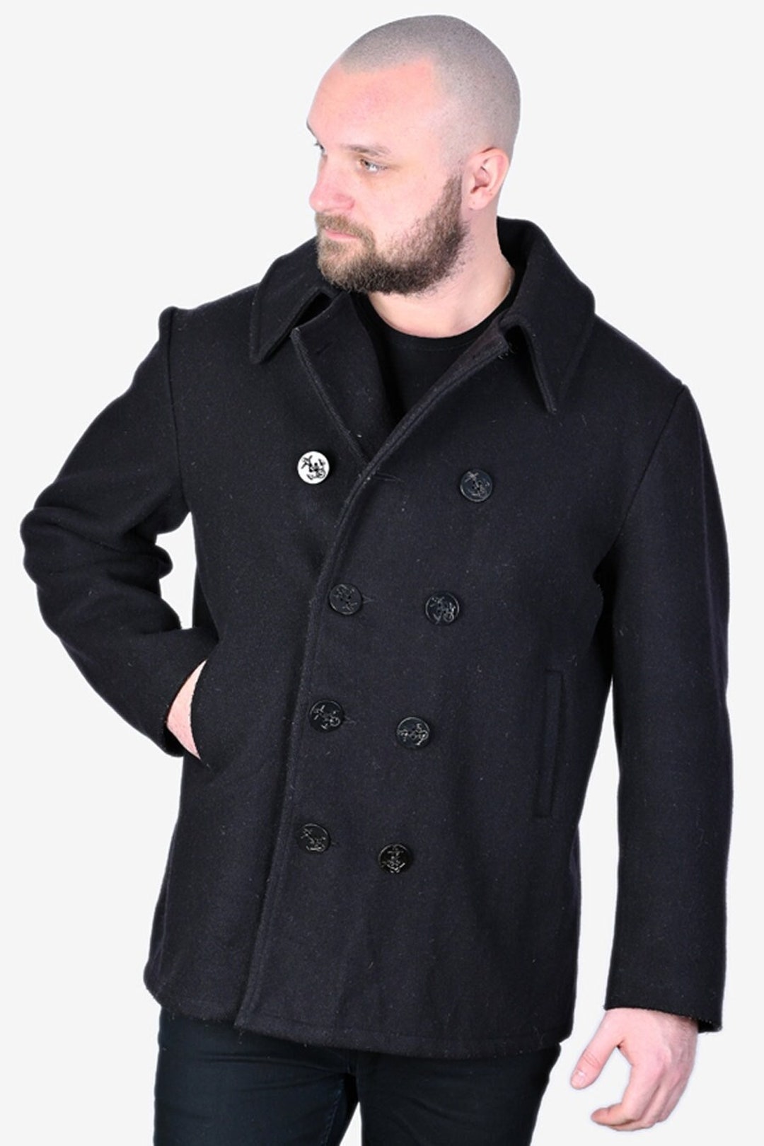 Vintage Black Wool Pea Coat | Size L - Www.brickvintage.com - Etsy