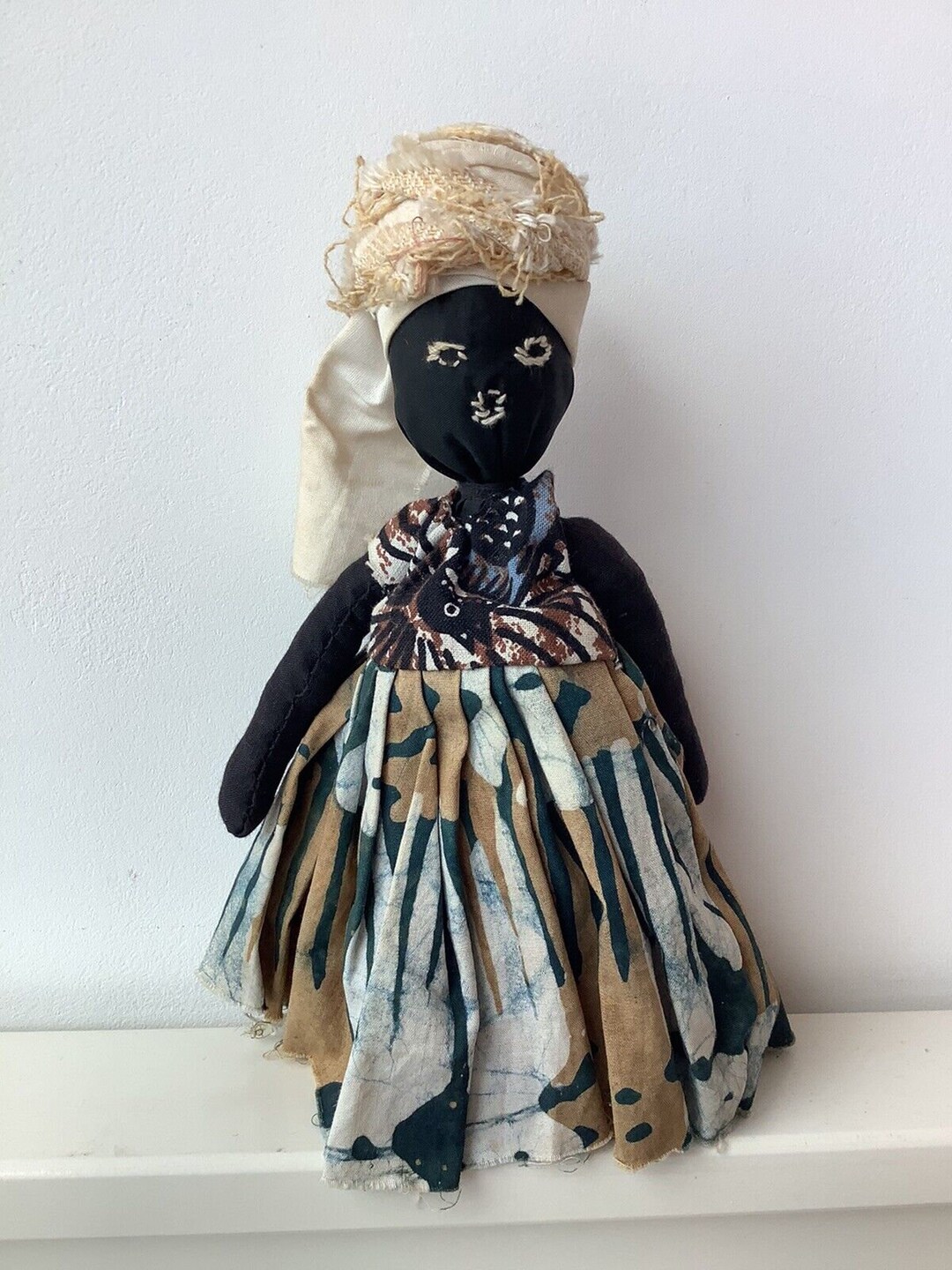 Vintage African American Black Rag Cloth Doll Batik Print Dress Turban ...