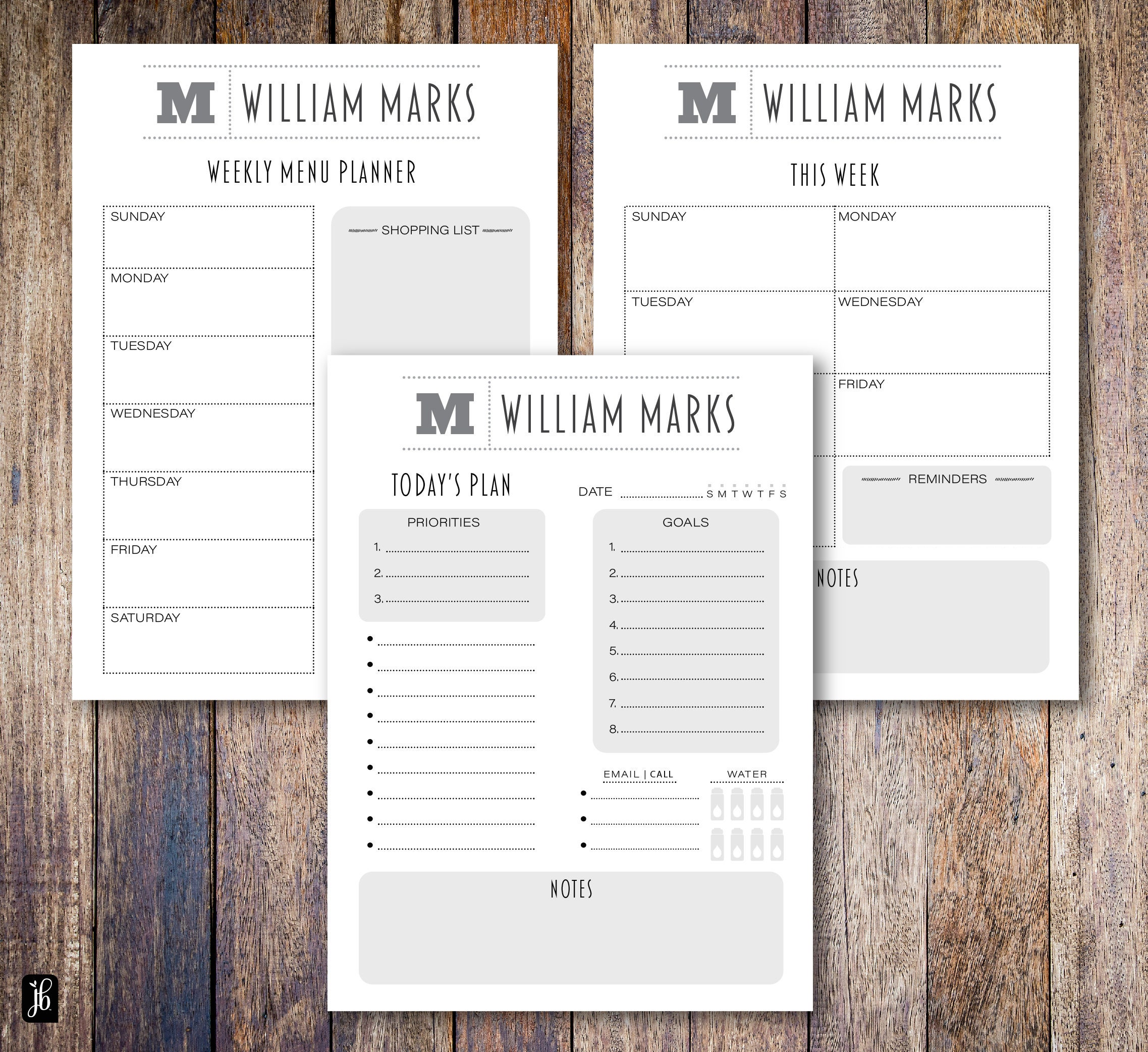 Grey Monogram and Name Custom Planner Note Pad Daily Weekly | Etsy