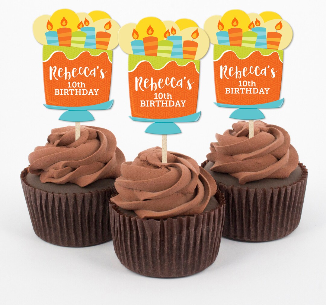 Birthday Cake Party Cupcake Toppers Custom Party Cupcake Toppers Party ...