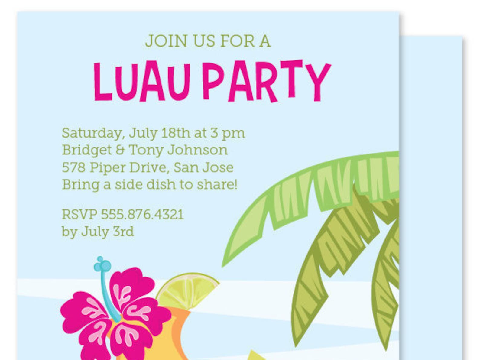 Luau Party Custom Invitations Personalized Summer Luau Party | Etsy