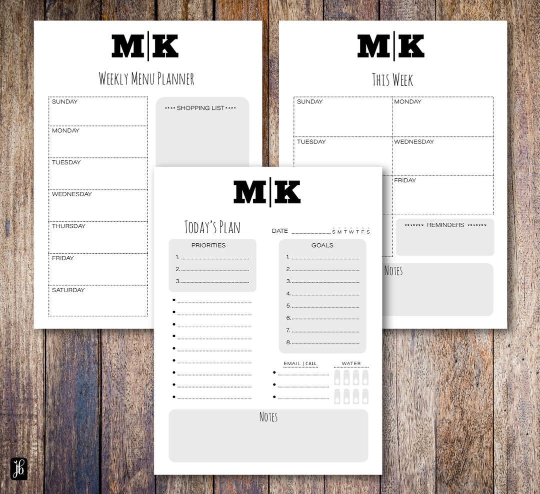 Bold Monogram Custom Planner Note Pad Daily, Weekly and Weekly Menu ...