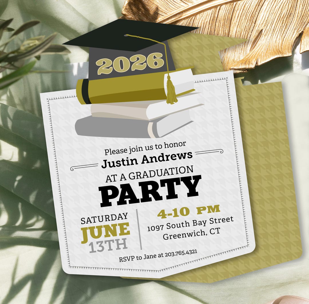 Custom Die Cut Graduation Invitation: Cap and Books Design - Etsy