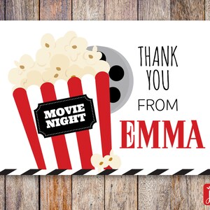 Movie Night Thank You Card: Custom Birthday Party, Personalized Popcorn ...