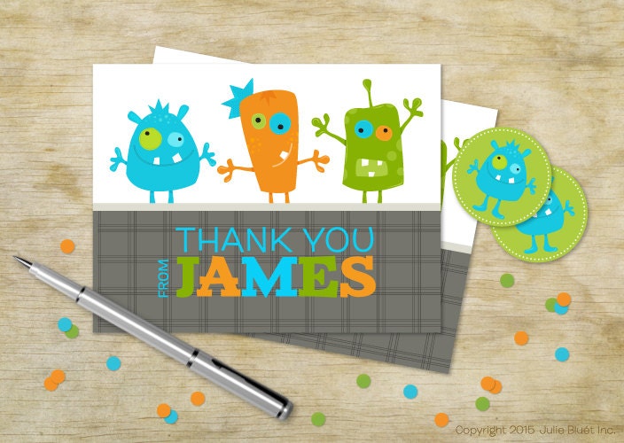 Custom Monster Birthday Note Cards Just for Boys Personalize | Etsy