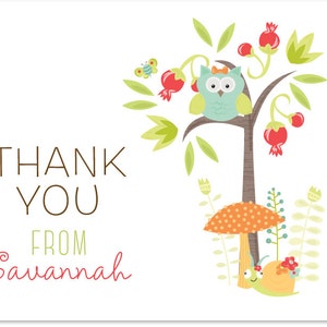 Owl in a Tree Custom Thank You Cards | Kids Birthday Thank You Note ...