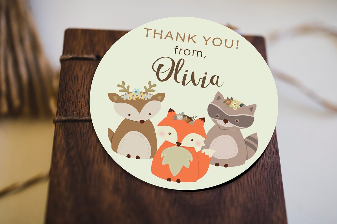 Woodland Animals Party Gift Tag Sticker | Personalized Party Labels ...