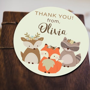 Woodland Animals Party Gift Tag Sticker | Personalized Party Labels ...