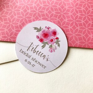 Pink Roses Custom Bridal Shower Gift Tag Sticker Personalized Labels ...