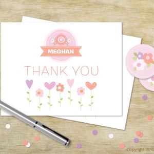 Personalized Thank You Card Pink Flower Garden Birthday | Etsy