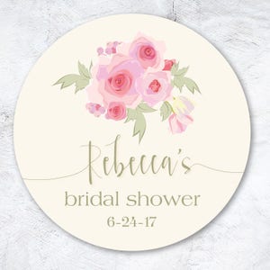 Pink Roses Custom Bridal Shower Gift Tag Sticker Personalized Labels ...