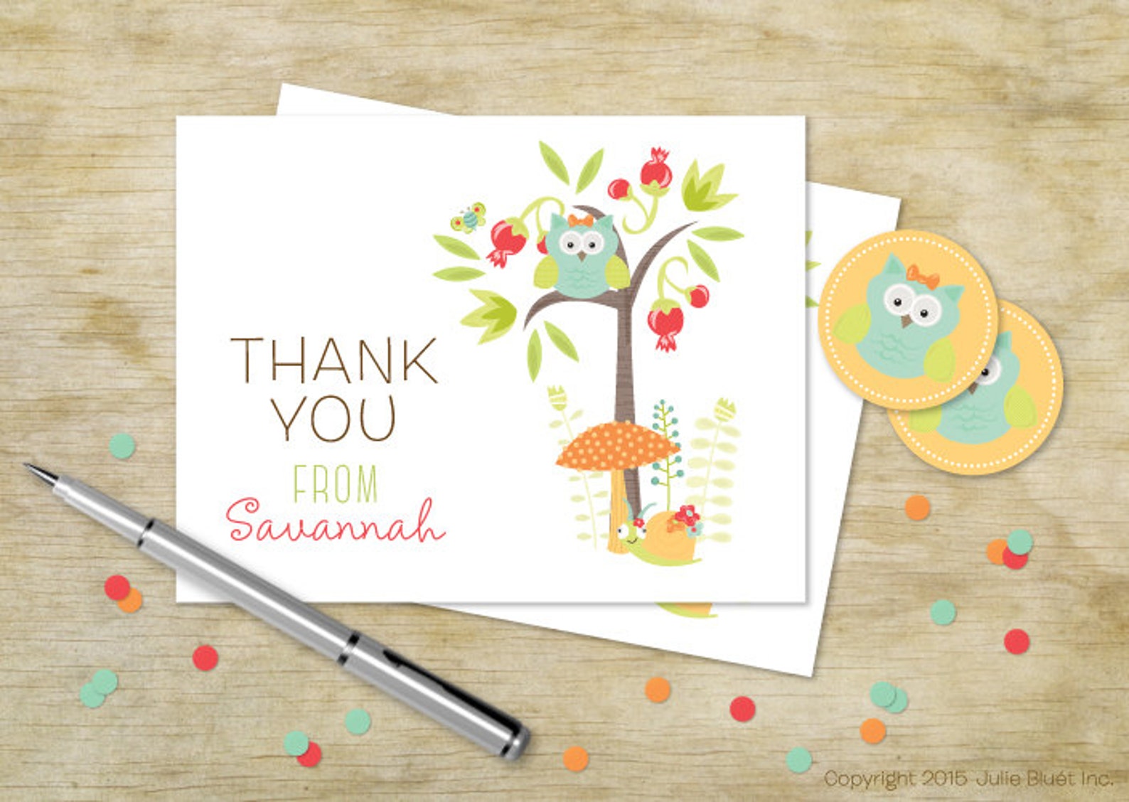 Owl in a Tree Custom Thank You Cards Kids Birthday Thank You - Etsy