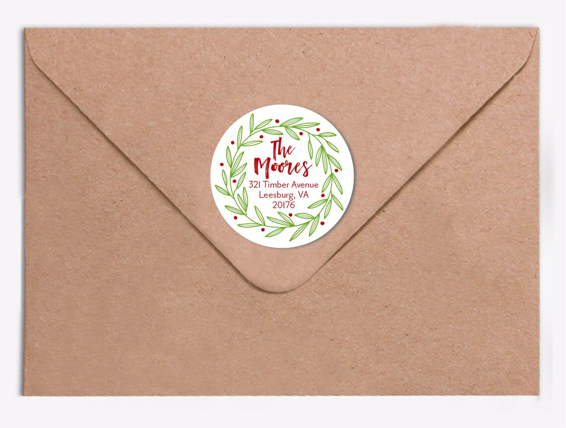 Round Personalized Christmas Return Address Stickers Green | Etsy