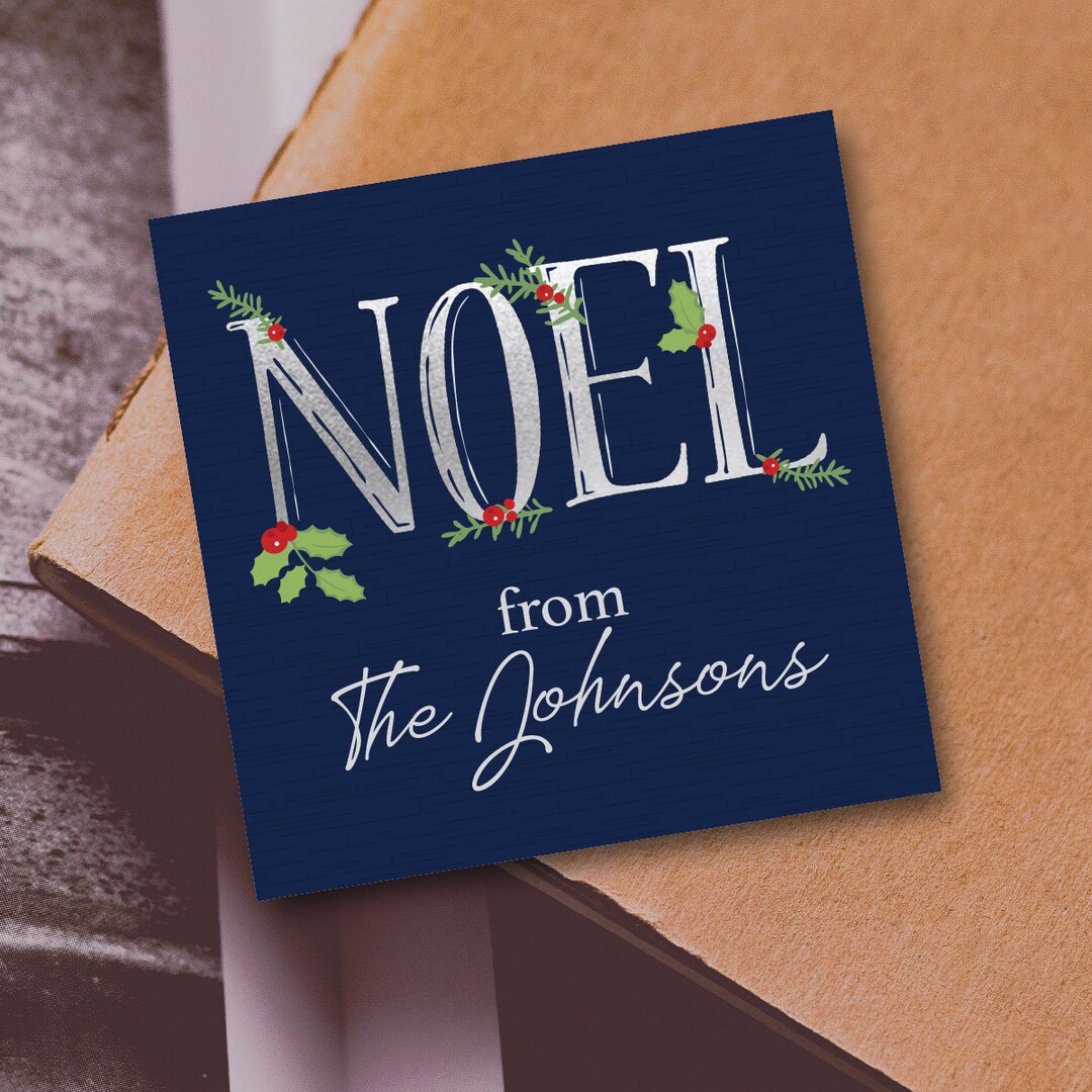 NOEL Silver and Navy Holiday Gift Tags or Stickers | Christmas Tags or ...