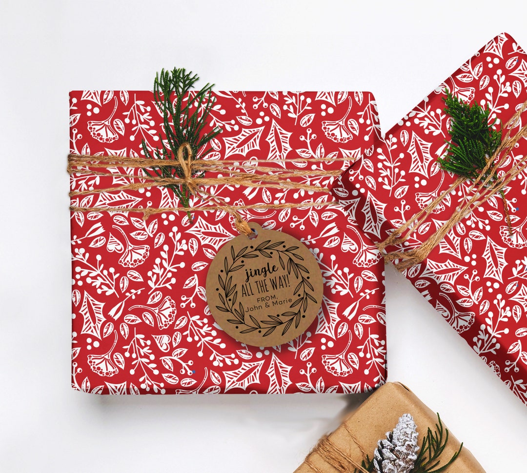 Set of 5 Sheets Christmas Gift Wrap | Red Christmas Holly Wrapping ...