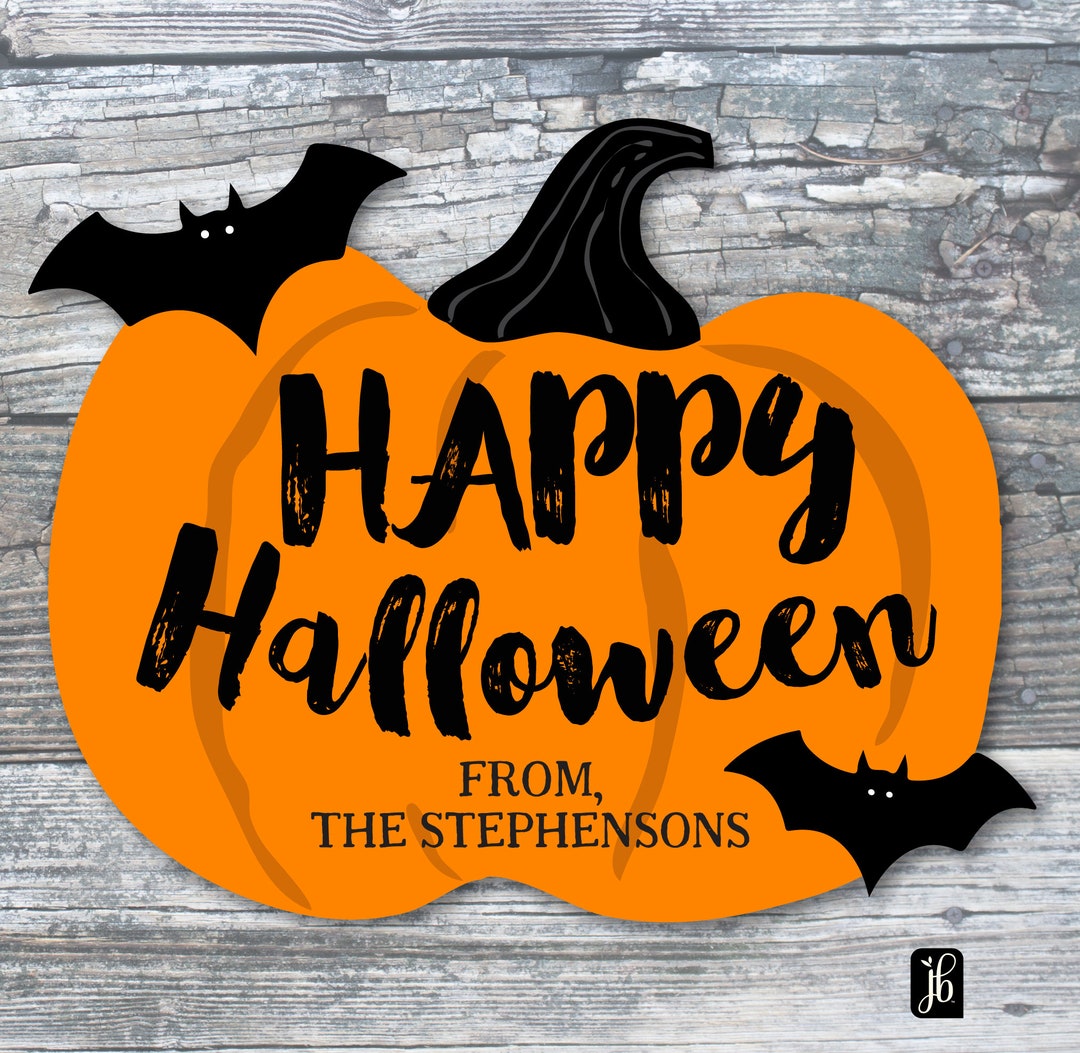Pumpkin and Bats Favor Bag Sticker | Personalized Halloween Labels ...