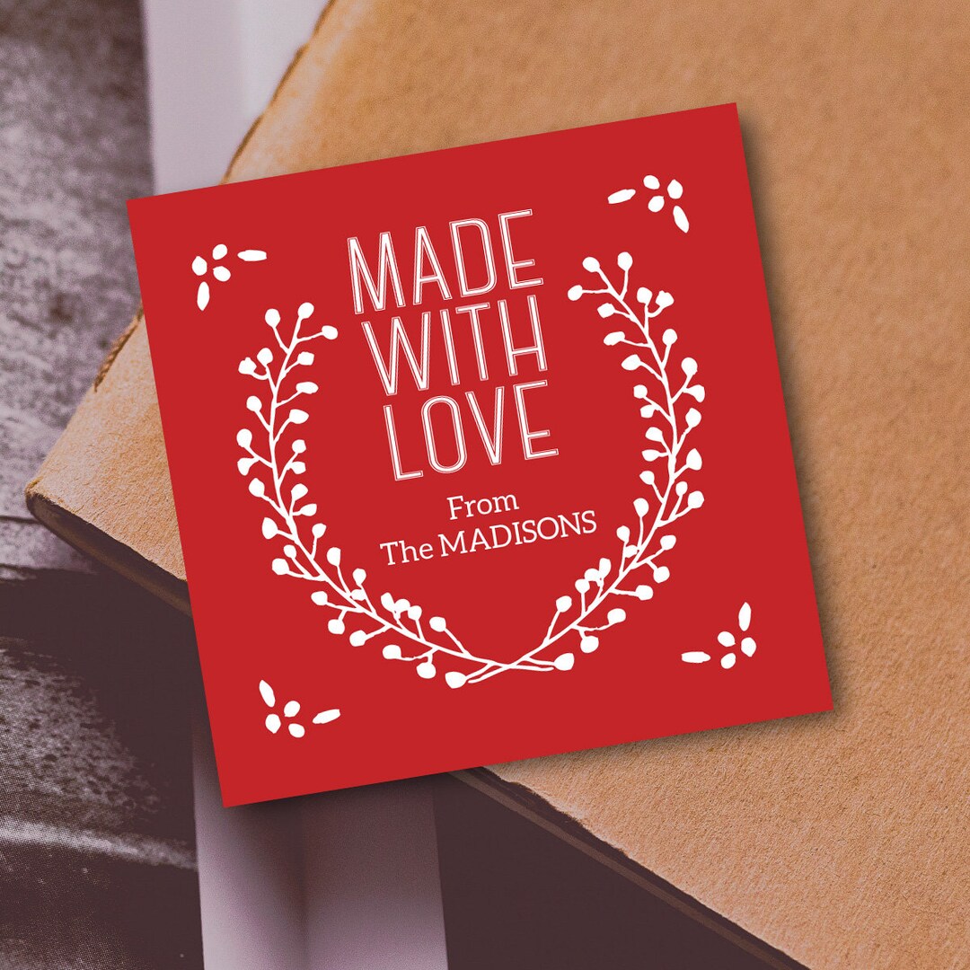 Personalized Made With Love Holiday Gift Tags or Stickers | Christmas ...