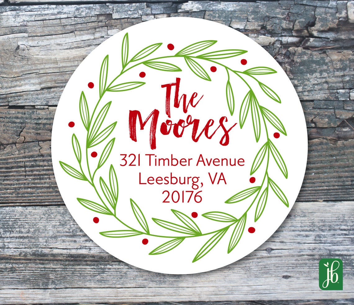 Round Personalized Christmas Return Address Stickers Green | Etsy