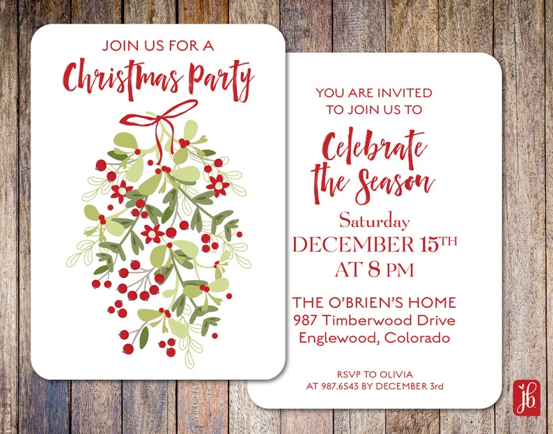 Mistletoe Holiday Invite | Custom Christmas Invitation | Mistletoe Die ...
