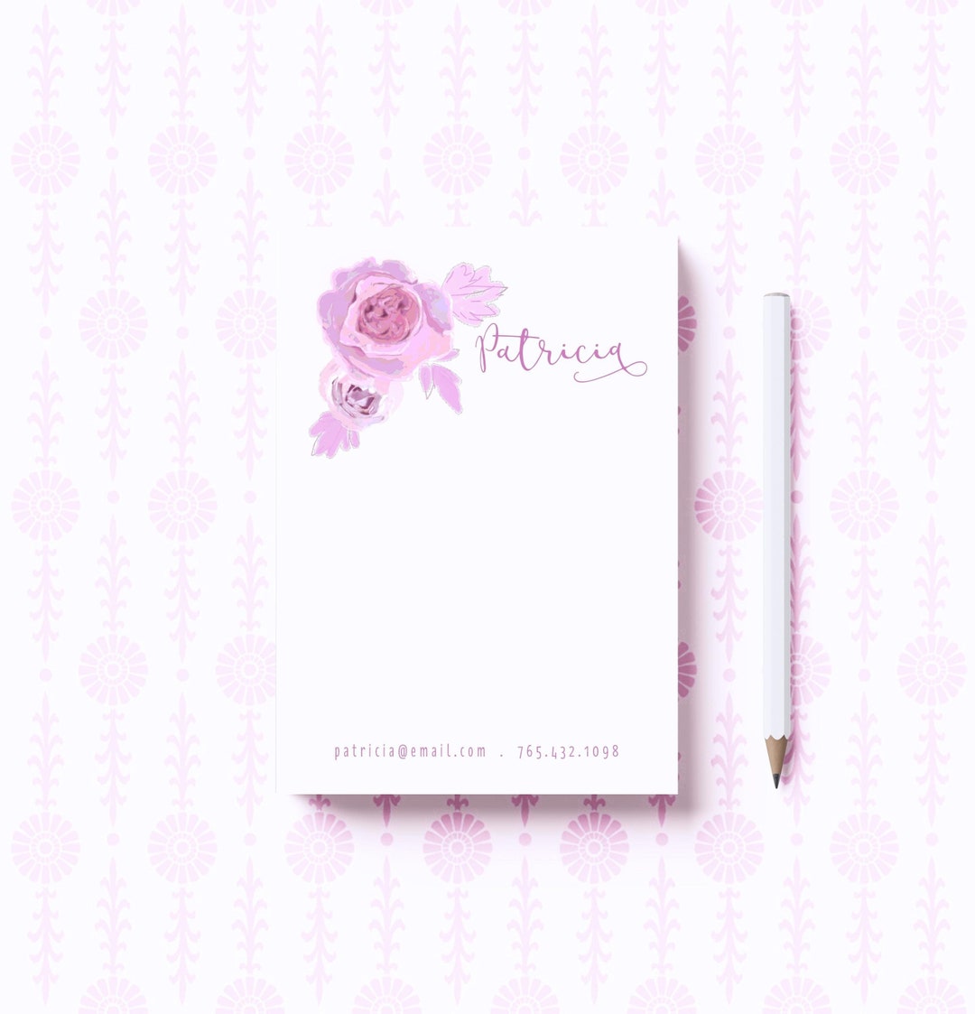 Three Pink Roses Custom Note Pad | Custom Note Pad Available in Several ...