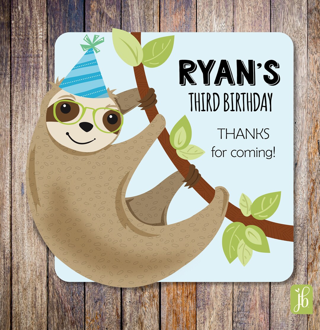 Sloth Party Gift Tag Sticker Personalized Party Labels - Etsy