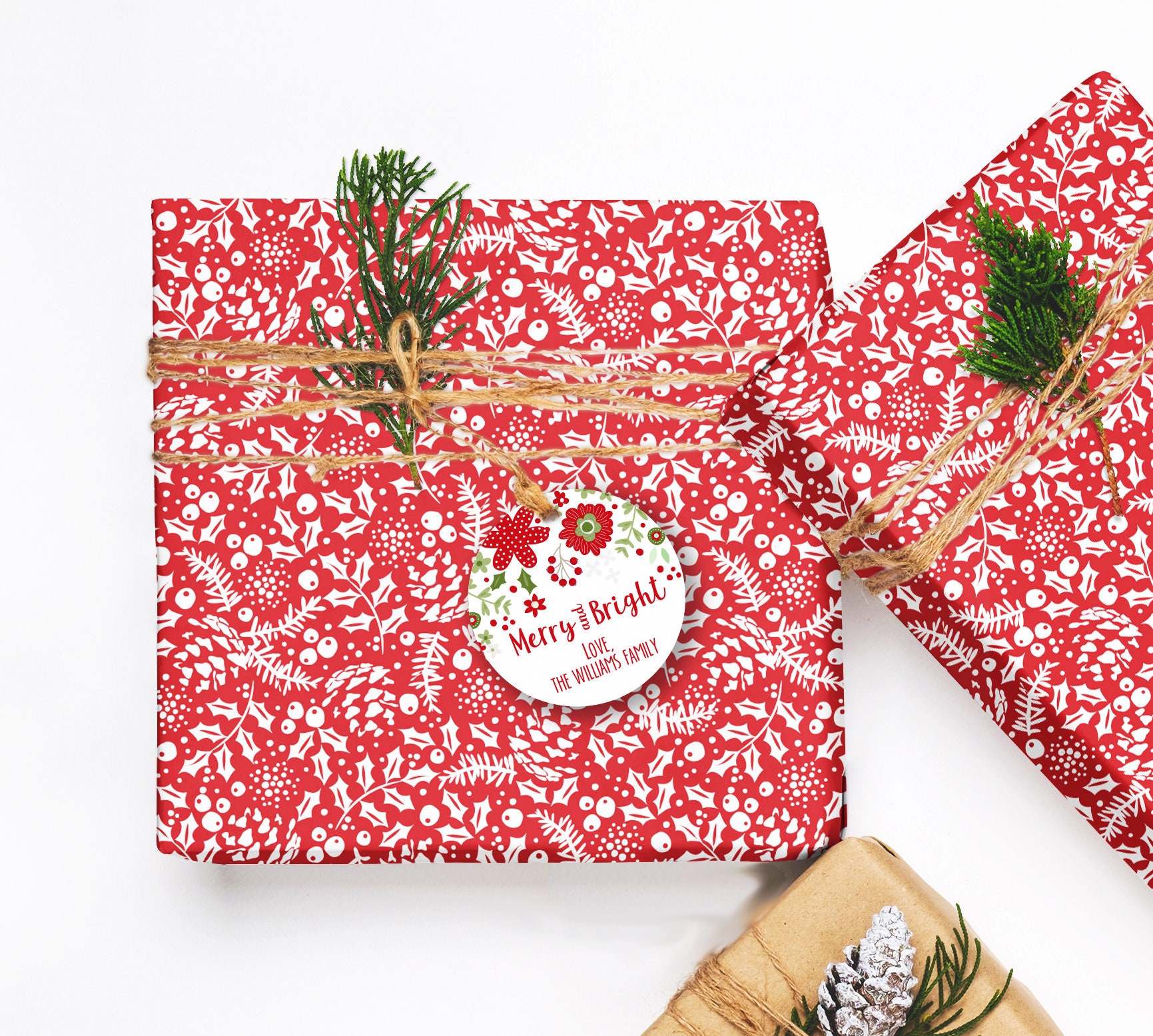 Set of 5 Sheets Holiday Christmas Gift Wrap Holly & Berries | Etsy