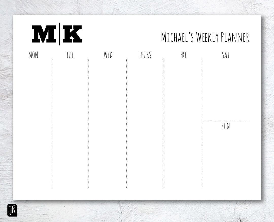 Black Monogram Custom Weekly or Monthly Planner Note Pad | Personalized ...