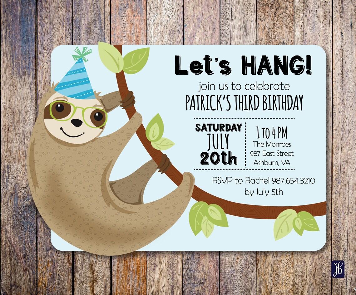 Sloth Birthday Invitation Custom Personalized Die Cut Party | Etsy