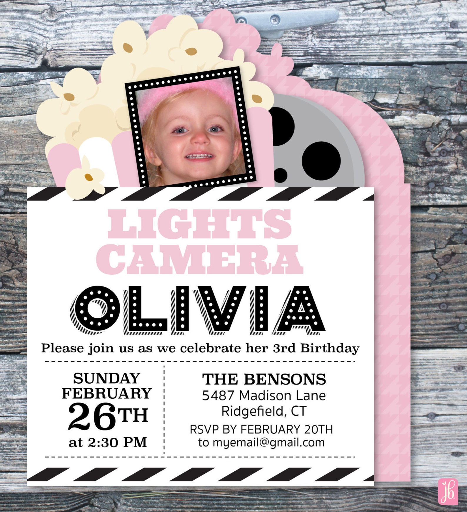 Custom Die Cut Movie Night Birthday Invitation With Photo, Personalized ...