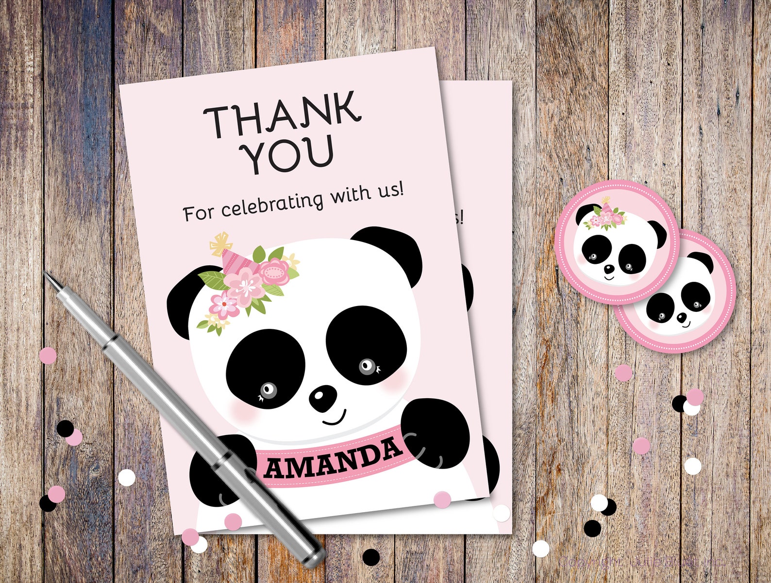 Panda Birthday Personalized Thank You Cards Panda Party Thank - Etsy