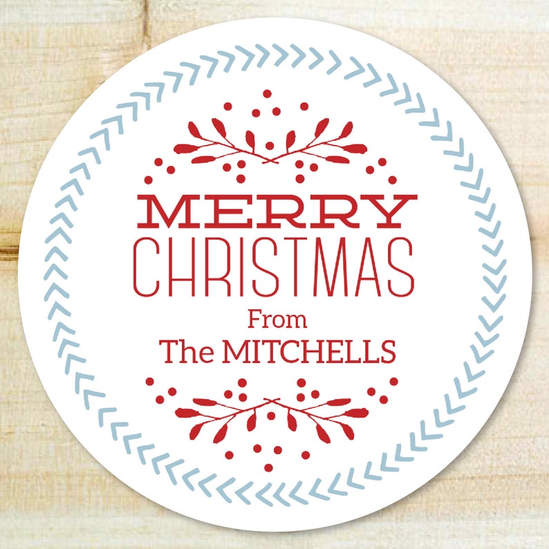 Personalized Christmas Tags or Stickers | Blue Wreath Holiday Gift Tags ...