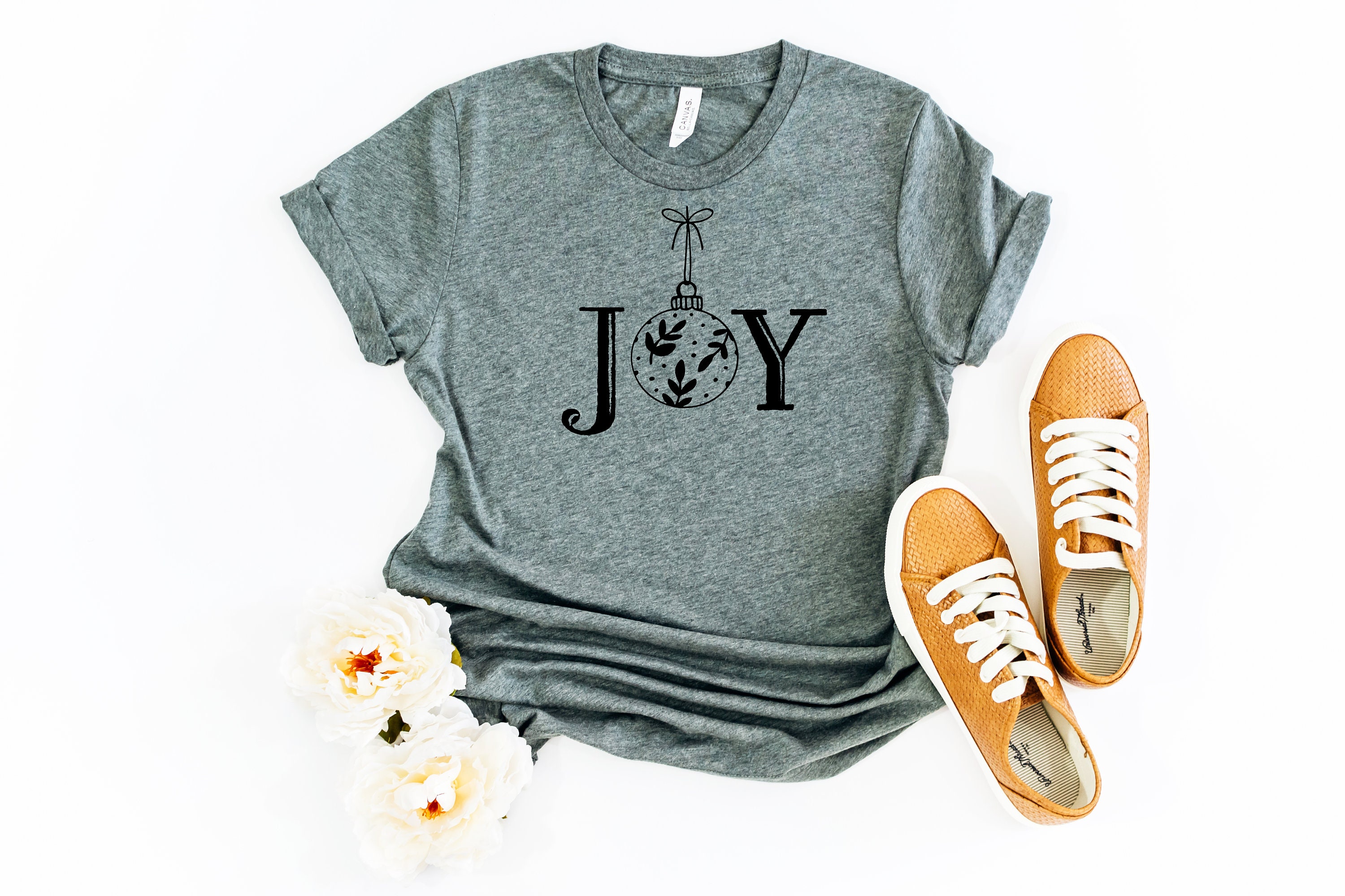 JOY Ornament TShirt Christmas TShirt Graphic Typography | Etsy