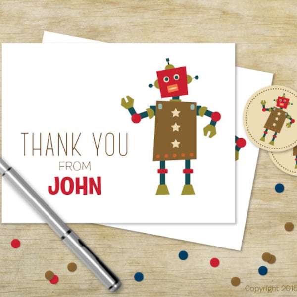 Robot Thank You Cards - Etsy