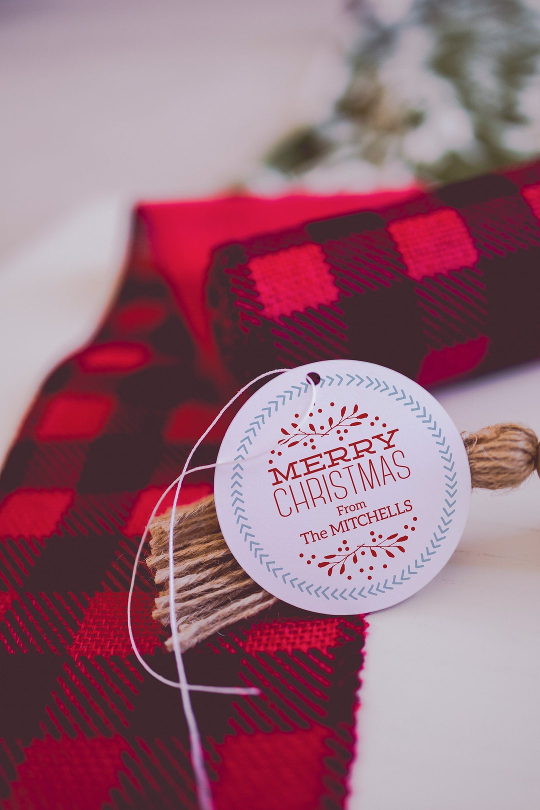 Personalized Christmas Tags or Stickers | Blue Wreath Holiday Gift Tags ...