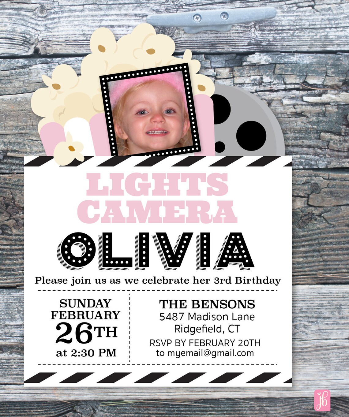 Custom Die Cut Movie Night Birthday Invitation With Photo, Personalized ...